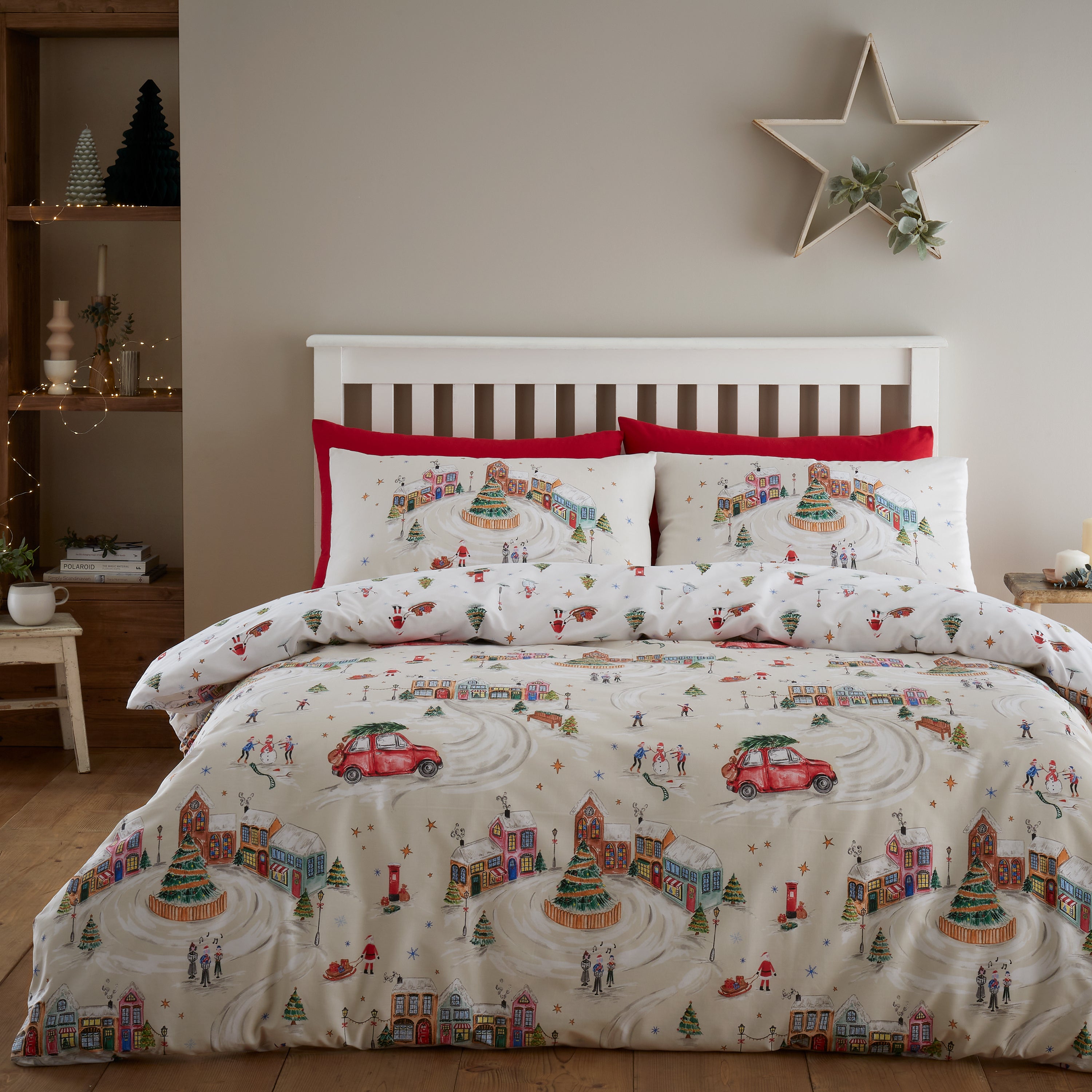 Natural Catherine Lansfield Christmas Town Reversible Duvet Cover Bedding Set | Terrys