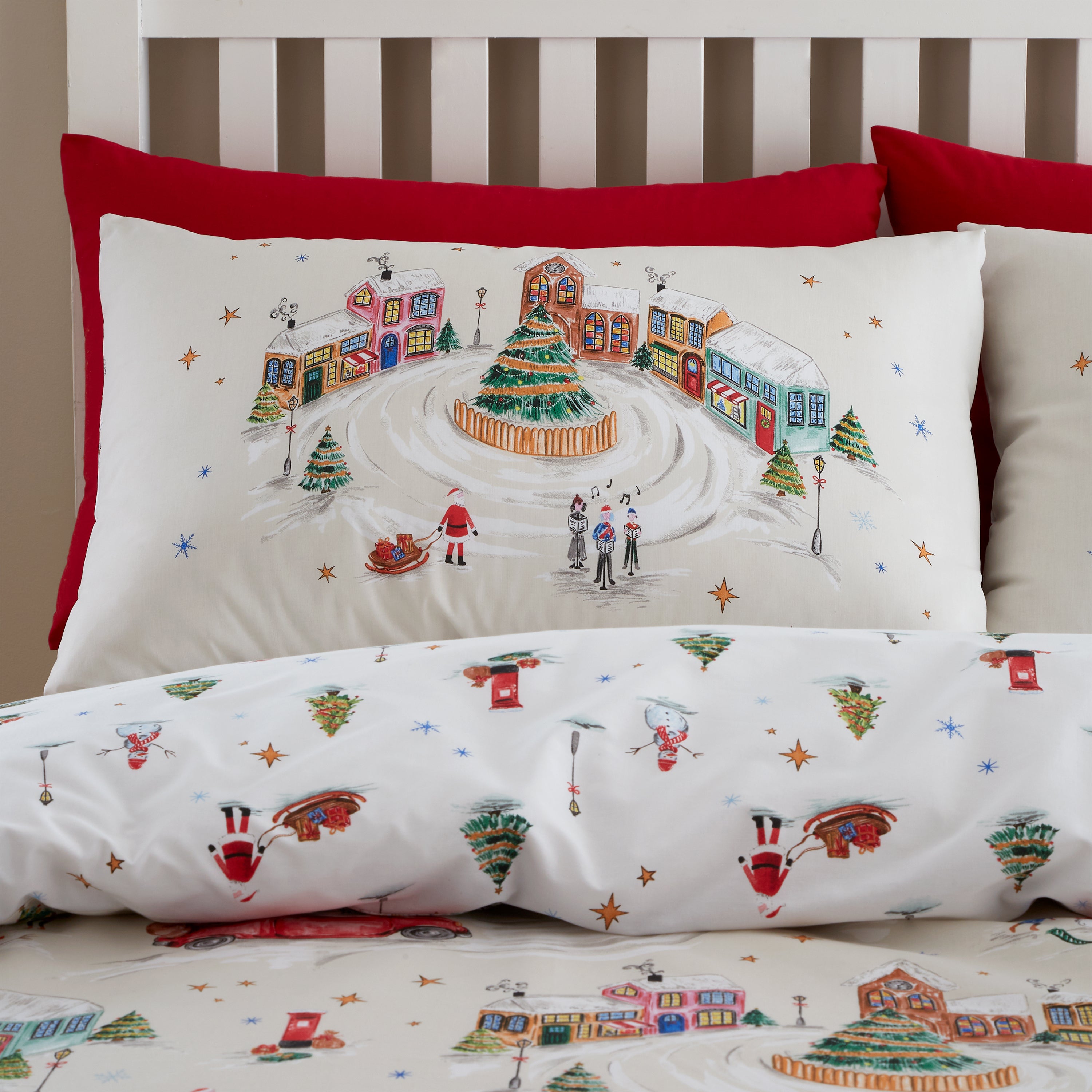 Natural Catherine Lansfield Christmas Town Reversible Duvet Cover Bedding Set | Terrys