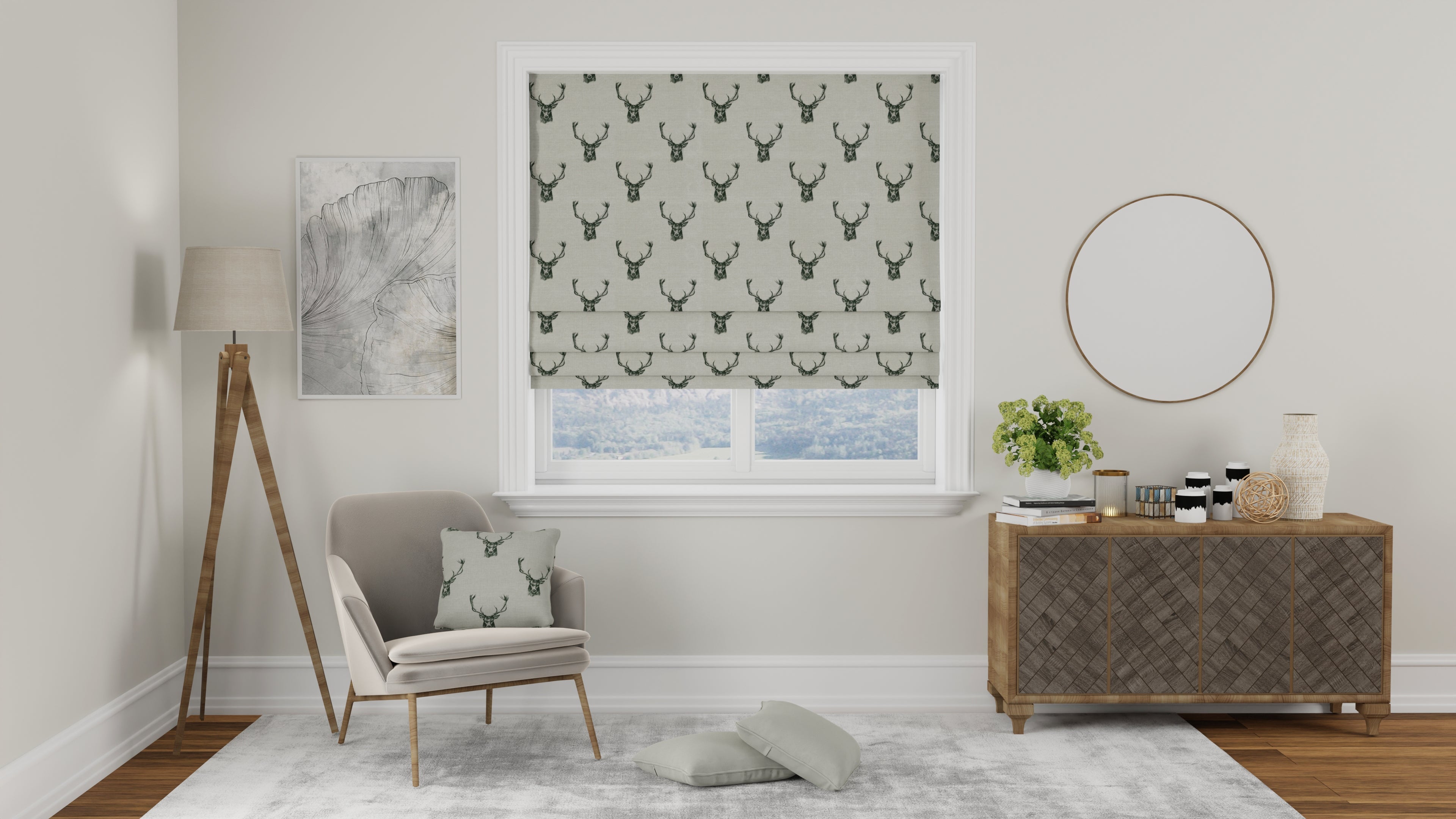 Charcoal Stags Made to Measure Roman Blind | Terrys