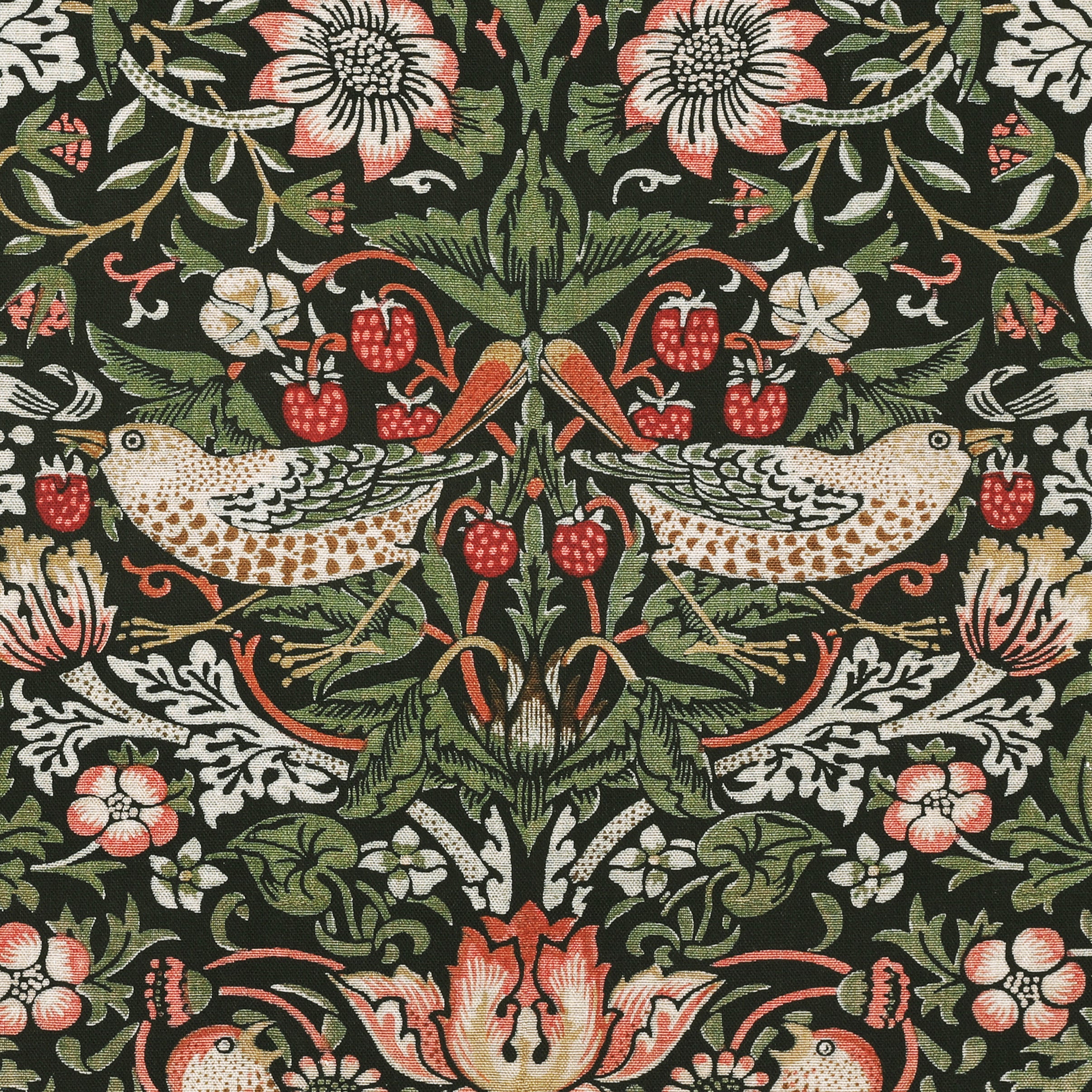 William Morris Green Strawberry Thief Printed Cotton Fabric | Terrys