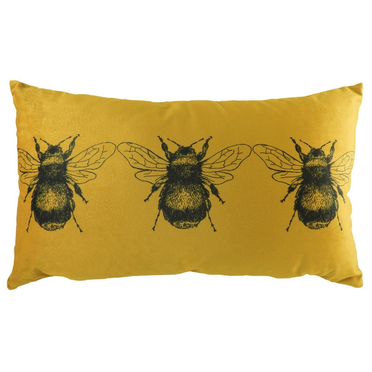 Evans Lichfield Gold Bee Velvet Boudoir 30cm x 50cm Filled Cushion | Terrys