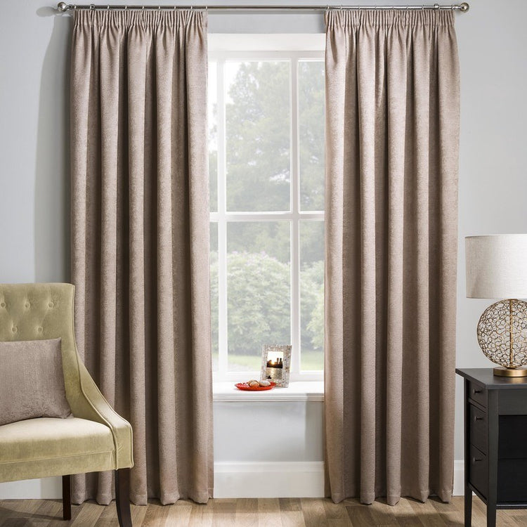 Latte Matrix Thermal Blockout Ready Made Pencil Pleat Curtains | Terrys