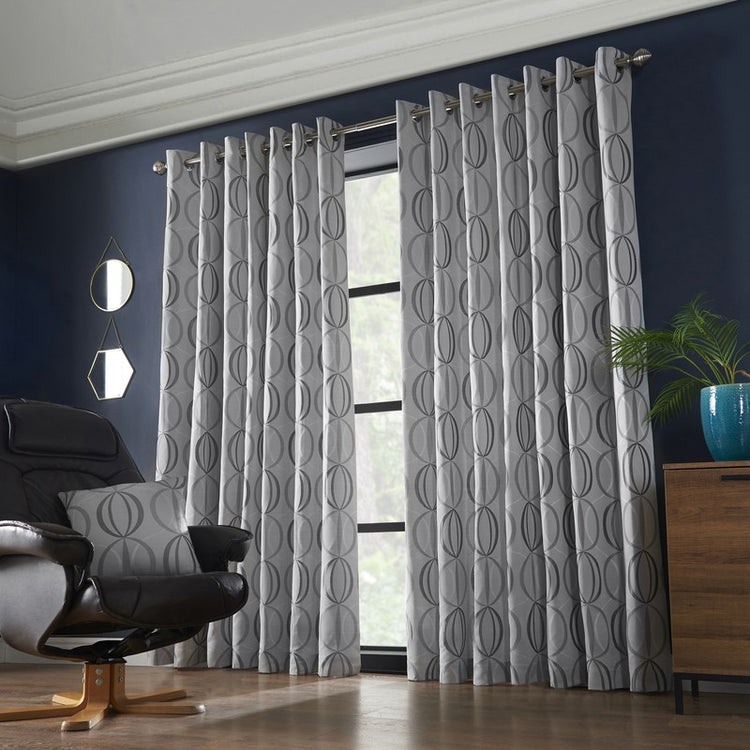 Silver Omega Ready Made Eyelet Curtains | Terrys