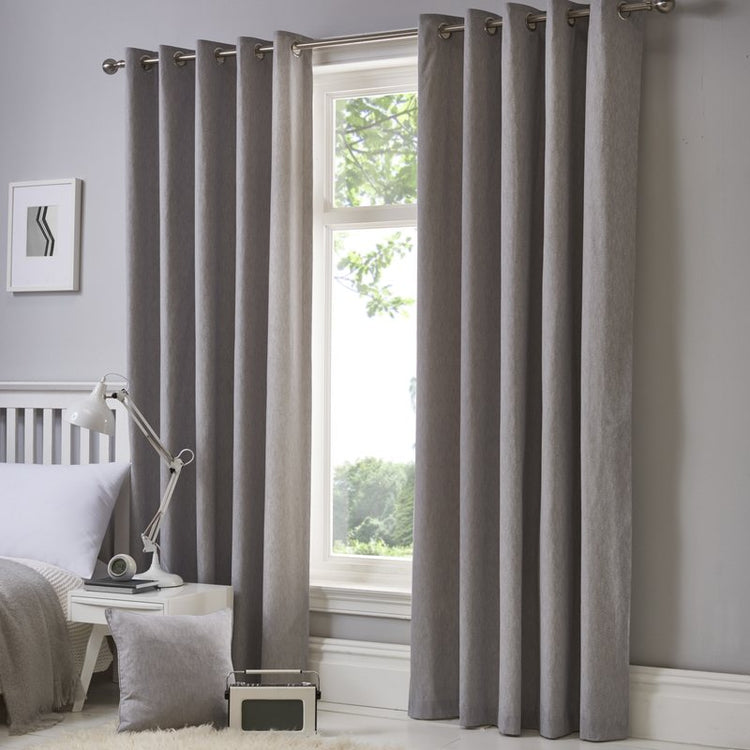 Fusion Silver Sorbonne Ready Made Eyelet Curtains | Terrys